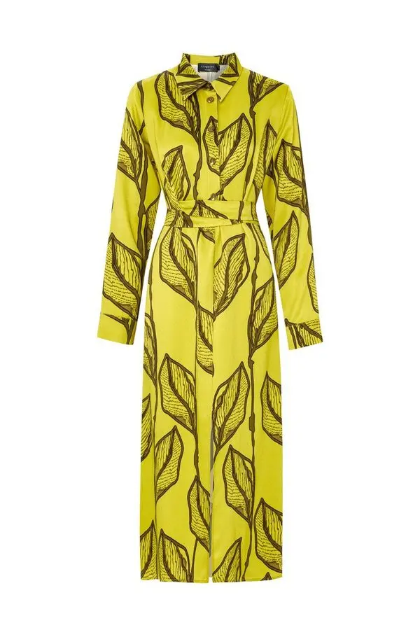 EXQUISE Floral Printed Midi Shirt Dress