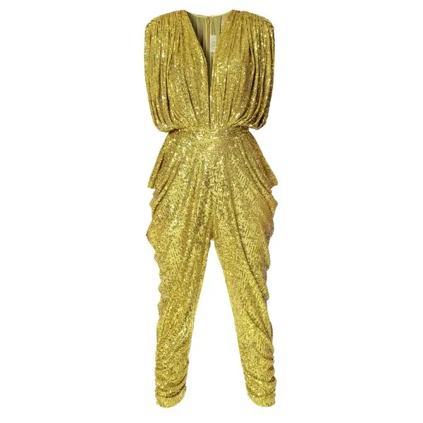 AGGI BY HALEWSKI Sequin-embroidered Party Jumpsuit - Yellow/gold