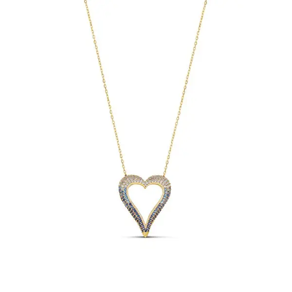 SHYMI Pave Ombre Heart Necklace - Gold/blue