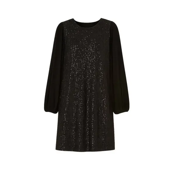 YUMI Velvet Sequin Tunic With Long Pleated Sleeves - Black