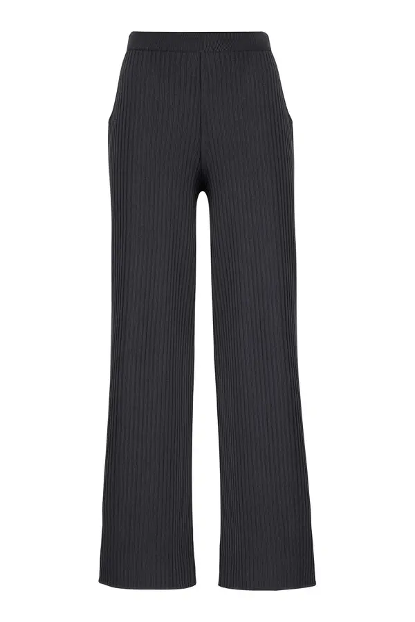 SALANIDA Vera Wide Leg Ribbed Pants - Black