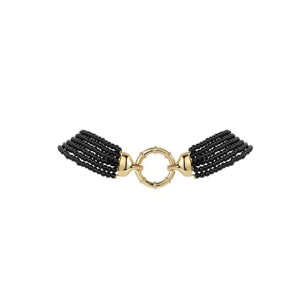 RETRO CHIC Black Agate Tassel Necklace - Black/gold