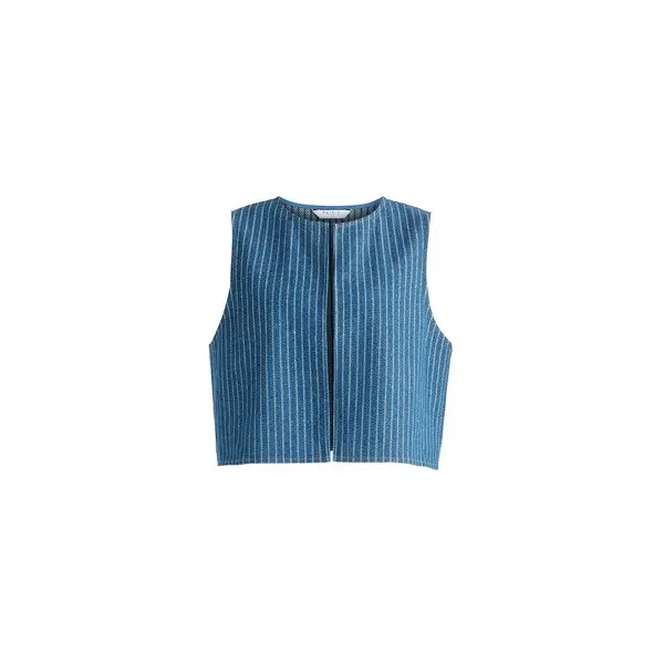 PAISIE Denim Gilet In Stripes