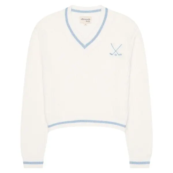 ELLSWORTH + IVEY Varsity Golf Club Sweater - White