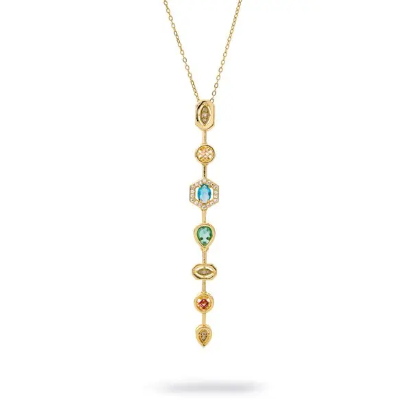 EBRU JEWELRY Multi-gem Y Drop Necklace - Blue/gold/green