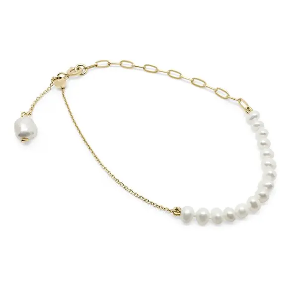 CLEMENCE WREN Adjustable Slider Pearl Bracelet - Gold