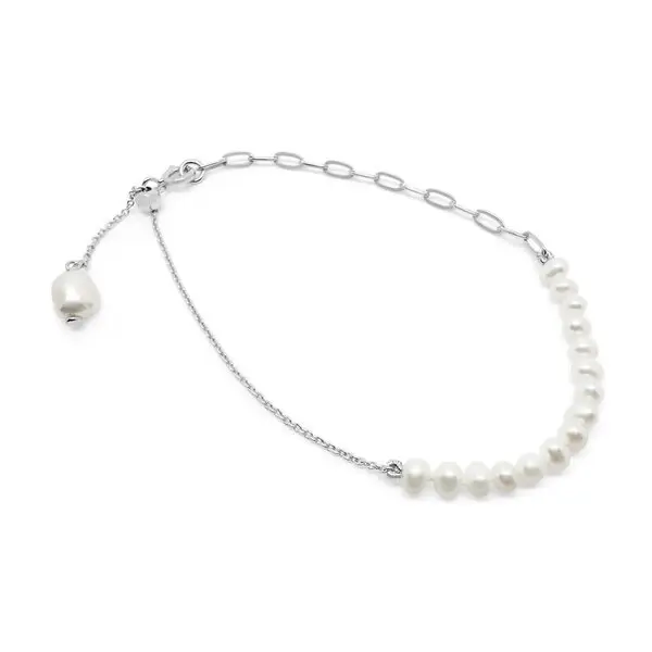 CLEMENCE WREN Adjustable Slider Pearl Bracelet - Silver