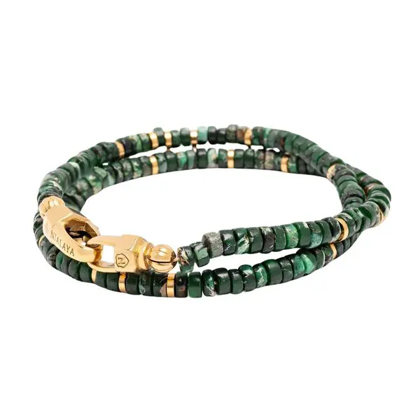 NIALAYA JEWELRY Malachite Heishi Wrap Bracelet - Green/gold