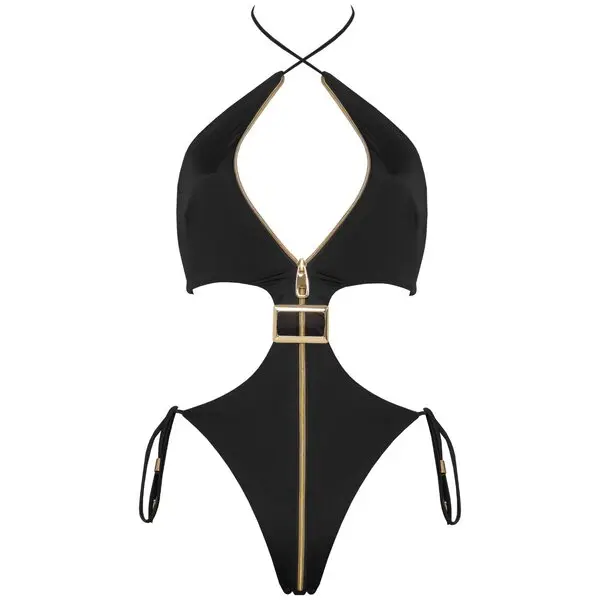 ANTONINIAS Cynus Cut-out One-piece With Gold Details - Black