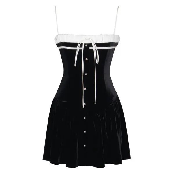 MISS CIRCLE NEW YORK Velvet A-line Corset Mini Dress - Black