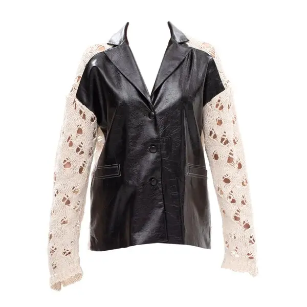 MAISON BOGOMIL Back Shift Glossy Leather Blazer With Knitted Sleeves
