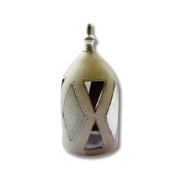 CASA DUNIYA Quba Hand-painted Ceramic Dome Candle Holder - Silver
