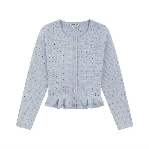 RAVE ON TREND Pointelle Cardigan - Blue