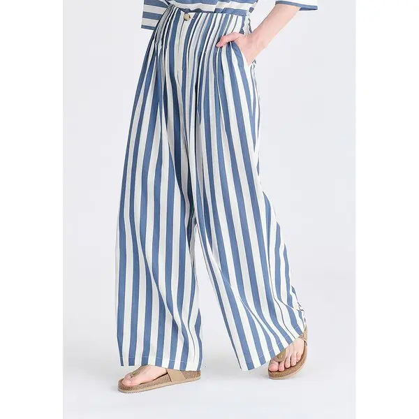 PAISIE Front Pleated Wide Leg Trousers - Blue/white