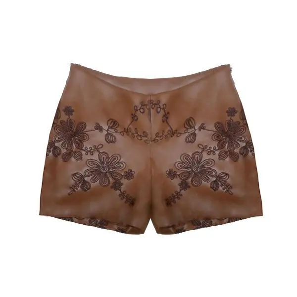 28NATELIER Embroidered Faux Leather Tailored Shorts