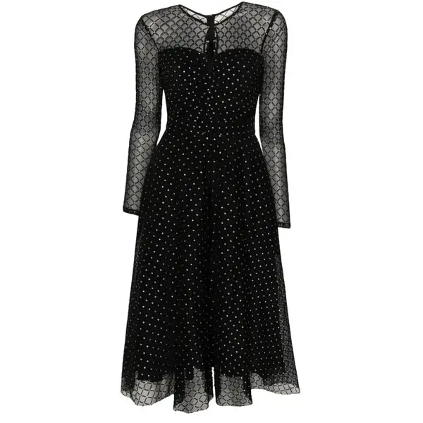NISSA Flock Print Bodycon Midi Dress