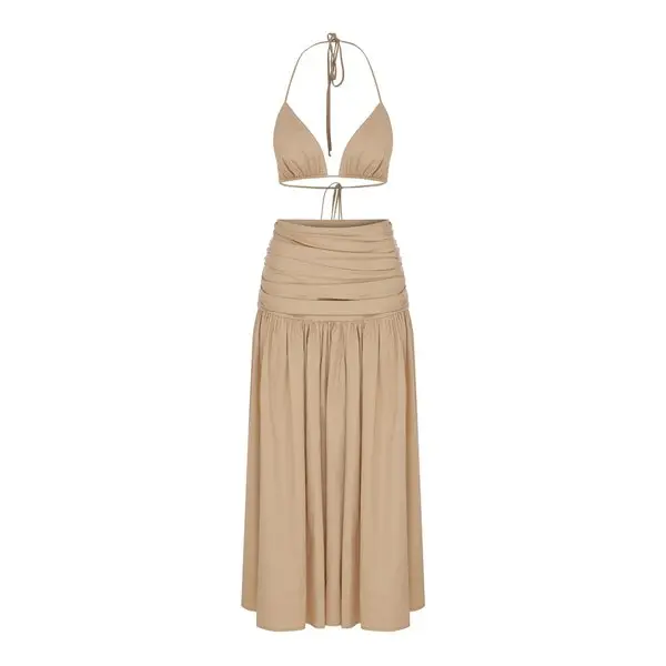 NAZLI CEREN Birdie Rouched Maxi Skirt - Brown