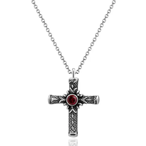 UNALOE Sterling Silver Cross Necklace With Ruby - Red/silver