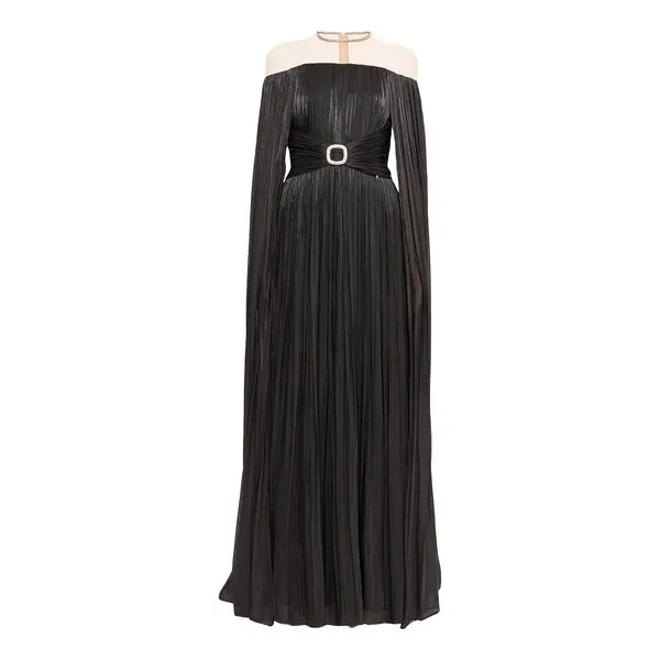 NISSA Cape-design Chiffon Maxi Dress - Black