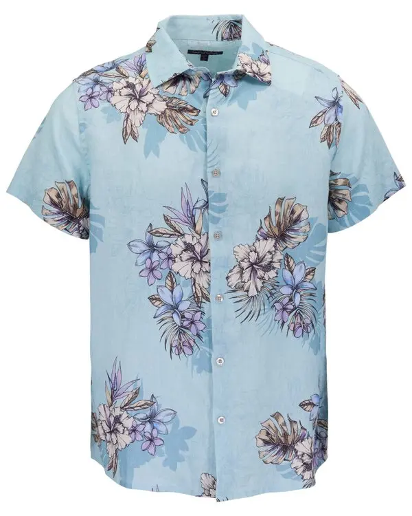 LORDS OF HARLECH Loic Exotic Floral Teal Linen Printed Shirt - Blue