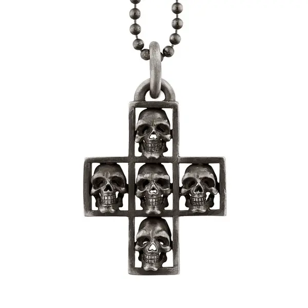 SNAKE BONES Multi Skull Cross Sterling Pendant Necklace - Silver