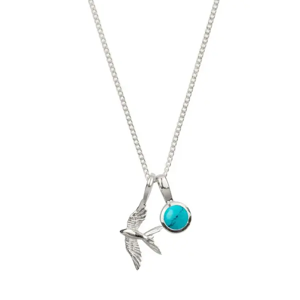 CHARLOTTE'S WEB JEWELLERY Recycled Silver Swallow In Flight Necklace With Turquoise Charm - Blue/silver