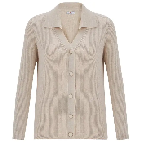 PERALUNA Ribbed Knit Polo V-neck Cardigan