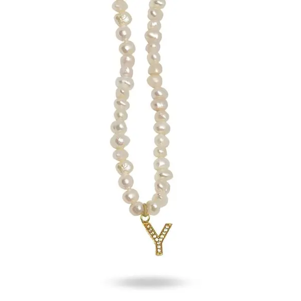 LINYA JEWELLERY Mono Letter Pearl Necklace - Gold