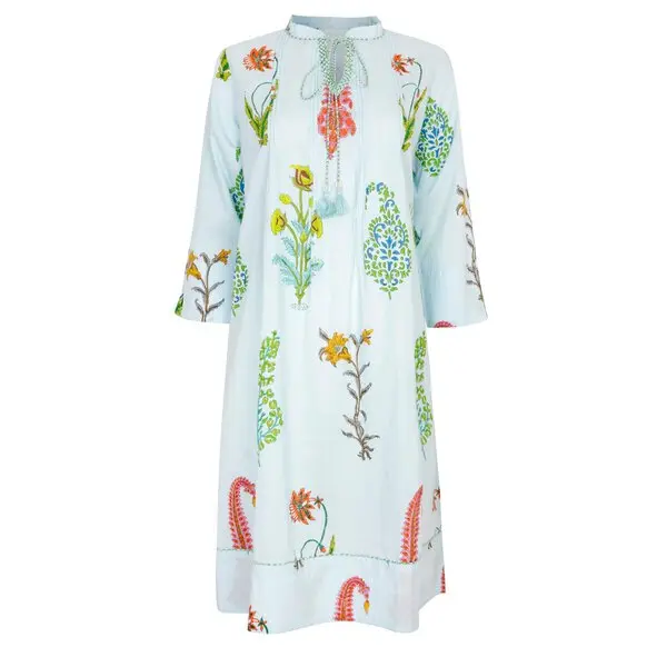 NOLOGO-CHIC Botanical Tassel Kurta In Cotton Persian - Blue