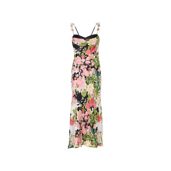 ZETAYE Avery Fleur Silk Chain Dress - Yellow