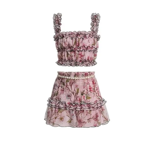 NUR KARAATA Floral Set With Pearl Embellishments - Pink