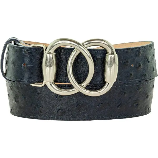 PEACHY BELTS LTD Ostrich Print Belt With Silver Bit Buckle - Blue
