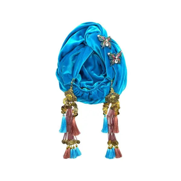 JULIA CLANCEY Velour Turban With Removable Earrings And Brooch - Gold/blue