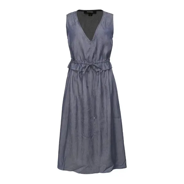 SMART AND JOY V-neck Midi Dress With Adjustable Waist - Blue