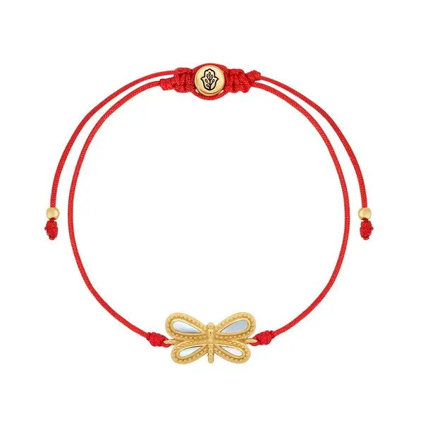 KARMA AND LUCK Infinite Grace Mother Of Pearl Dragonfly Bracelet - Red/white