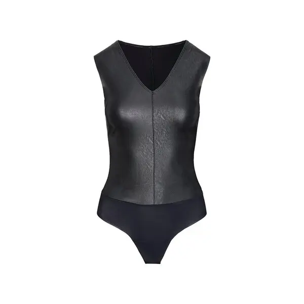 Commando Faux Leather V-neck Bodysuit - Black