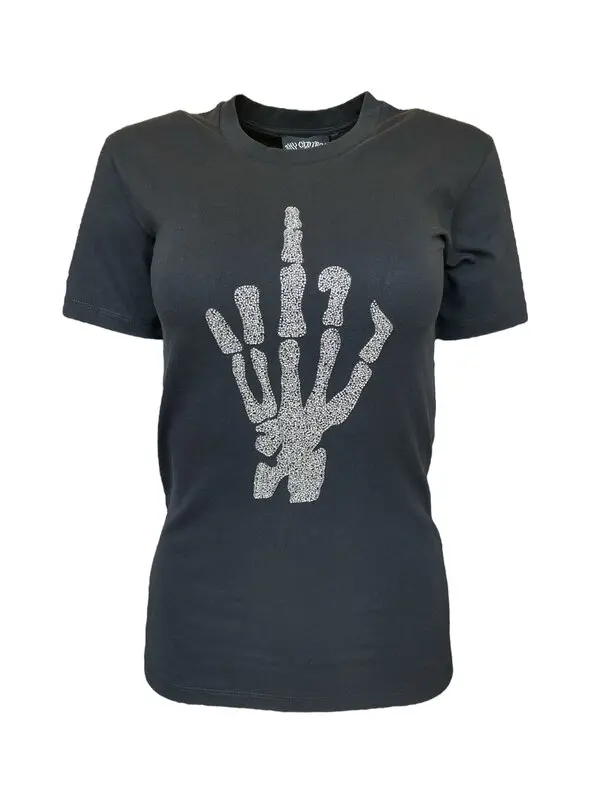 ANY OLD IRON Black / Silver Silver Skull Beaded Finger Black T-shirts