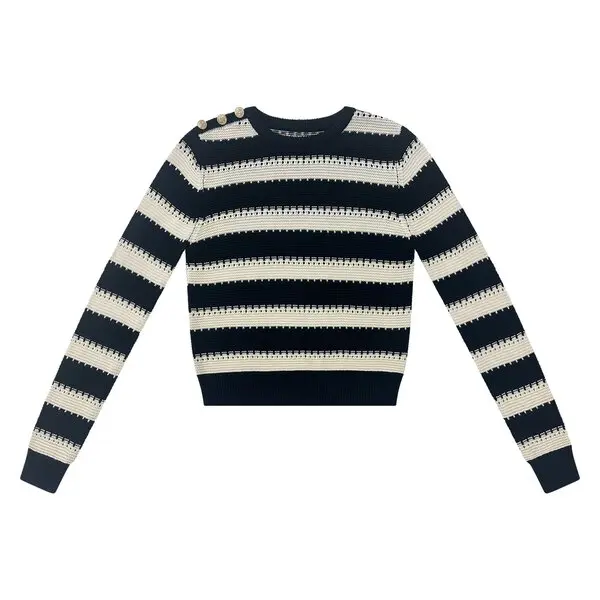 ROCH PEREL Scalloped Crochet Knit Contrast Sweater