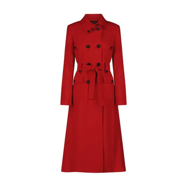 ELIZABETH DIAMANT Wool Belted Trench Coat With Asymmetrical Collar