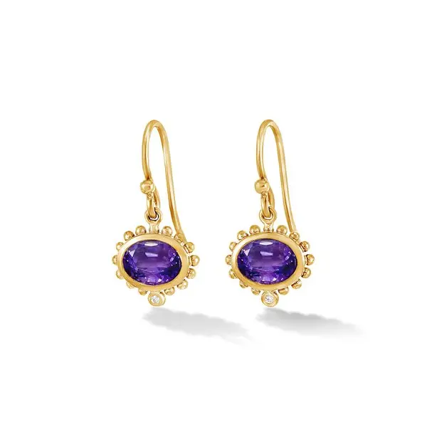 DOWER & HALL Anemone Oval Drop Earrings With Amethyst And Diamond - Yellow/gold