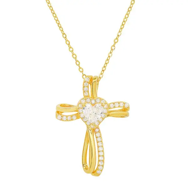 KYLIE HARPER Heart-cut Cz Cross Pendant Necklace - Gold