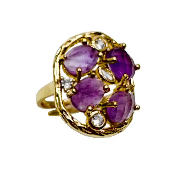 FARRA Amethyst Stone Statement Ring - Purple