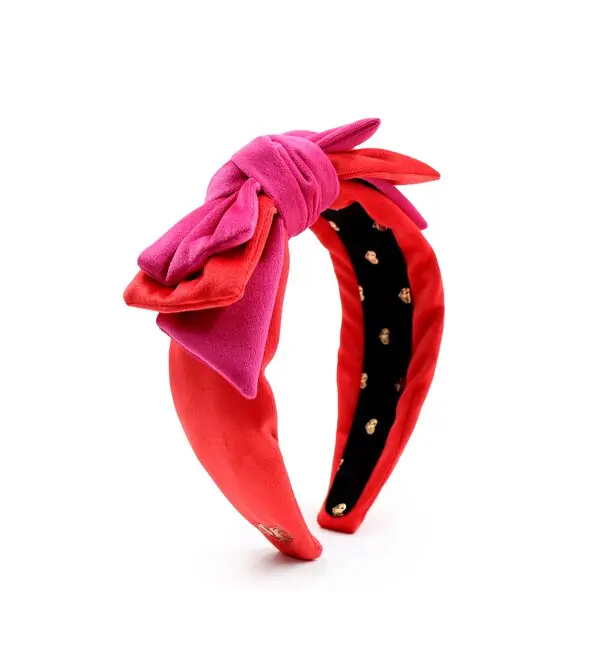 MISS CICCONI Eliza Velvet Bow Headband With Scrunchie - Red/pink