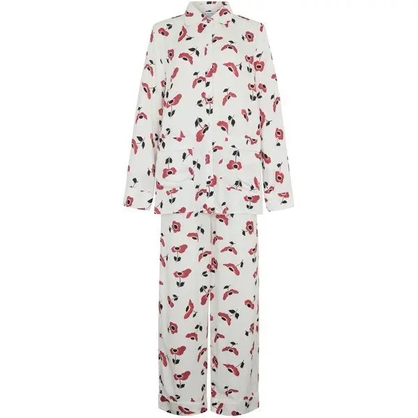 LILY AND LIONEL Neutrals Evie Long Sleeve Poppy Print Pyjama Set - White