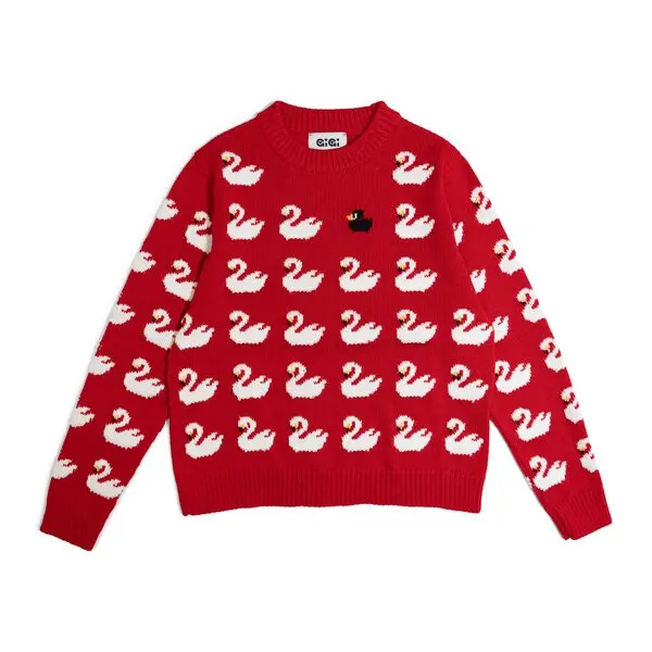 GIGI KNITWEAR Swan Motif Merino Wool Sweater