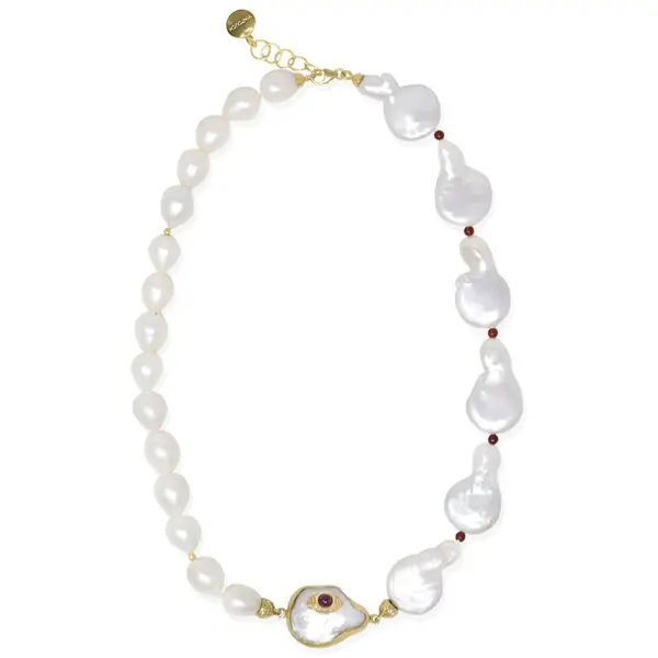 VINTOUCH ITALY The Eye Ruby & Pearl Statement Necklace - Pink