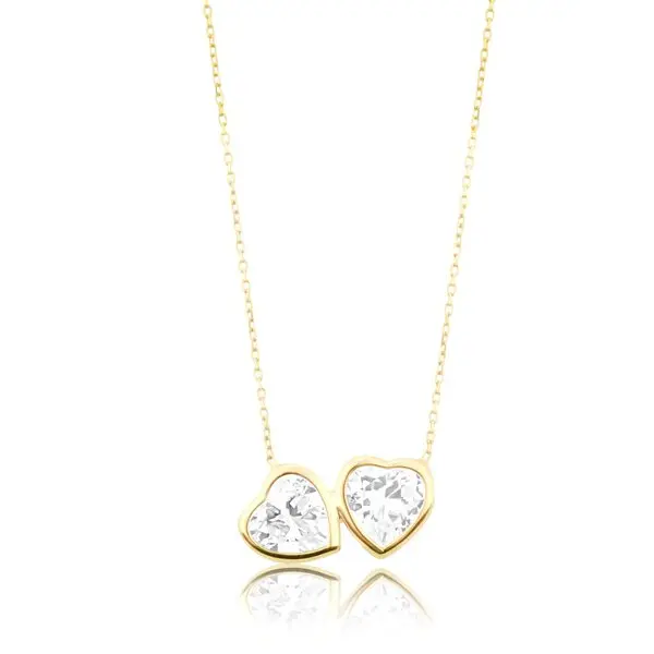 SHYMI Two Stone Bezel-set Heart Pendant Necklace - Gold