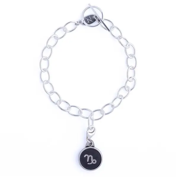 N'DAMUS LONDON Capricorn Zodiac Sterling And Leather Bracelet - Silver