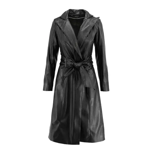 AVENUE N°29 Eco Leather Midi Length Belted Coat