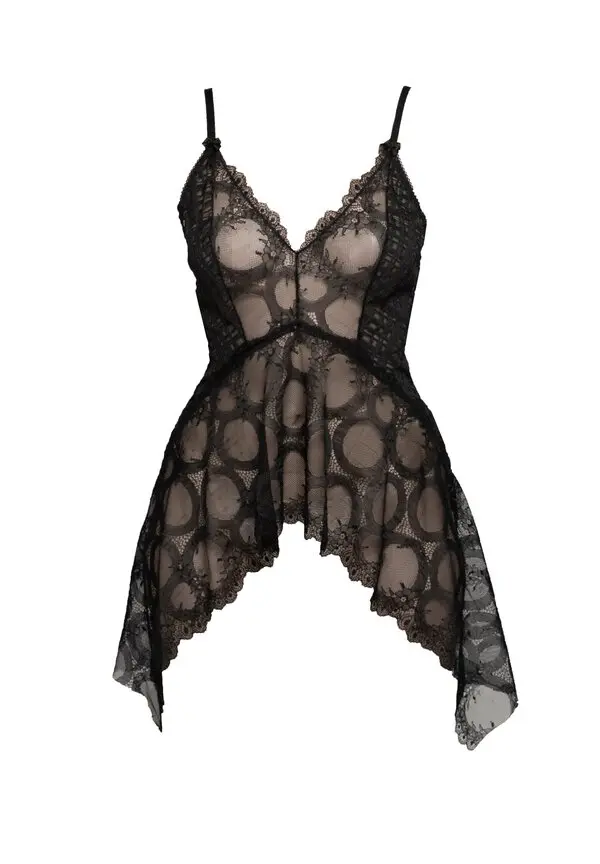 CAROL COELHO Mind Games Lace & Check Tulle Mullet Nightie - Black